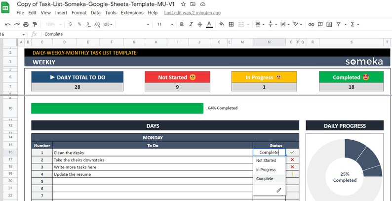 Daily-weekly-monthly Task List Google Sheets Template Task Tracking ...