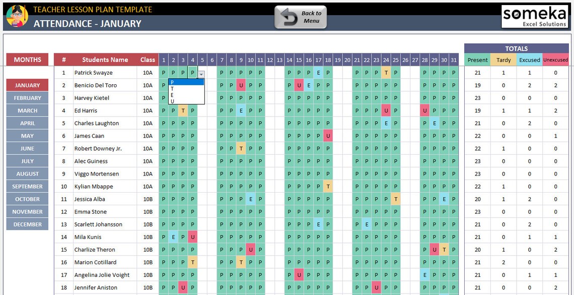 Teacher Lesson Plan Excel Template Digital Teacher Planner Weekly ...