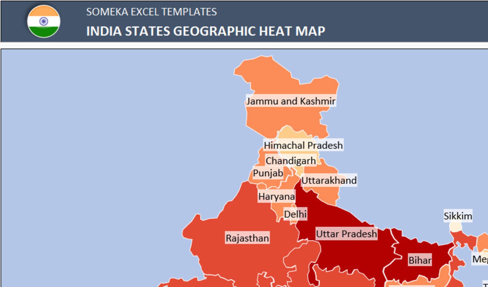 India Heat Map Excel Template Automatic State Coloring | Etsy