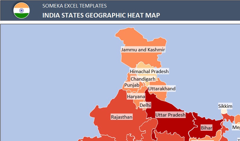 India Heat Map Excel Template: Automatic City Coloring - Etsy