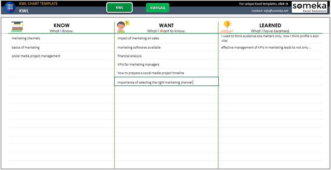 KWL Chart Template | Excel Template | Teaching Tools | Educational ...