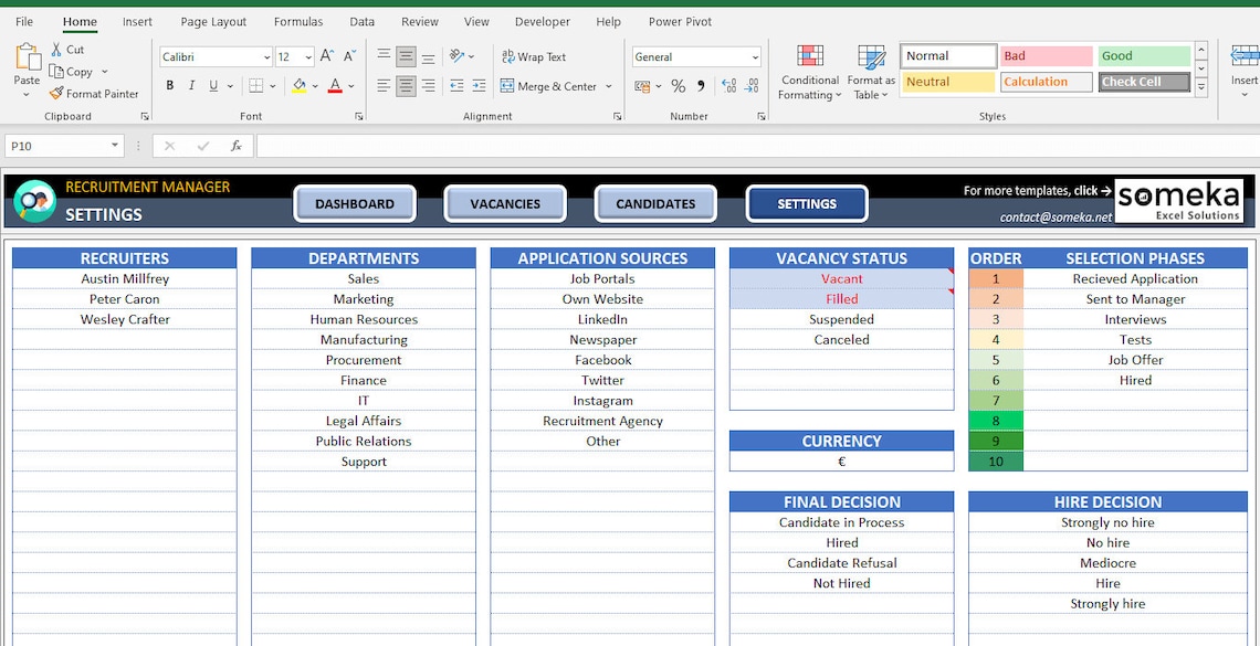 Recruitment Tracker Excel Template | Recruit Track Dashboard | Hiring ...