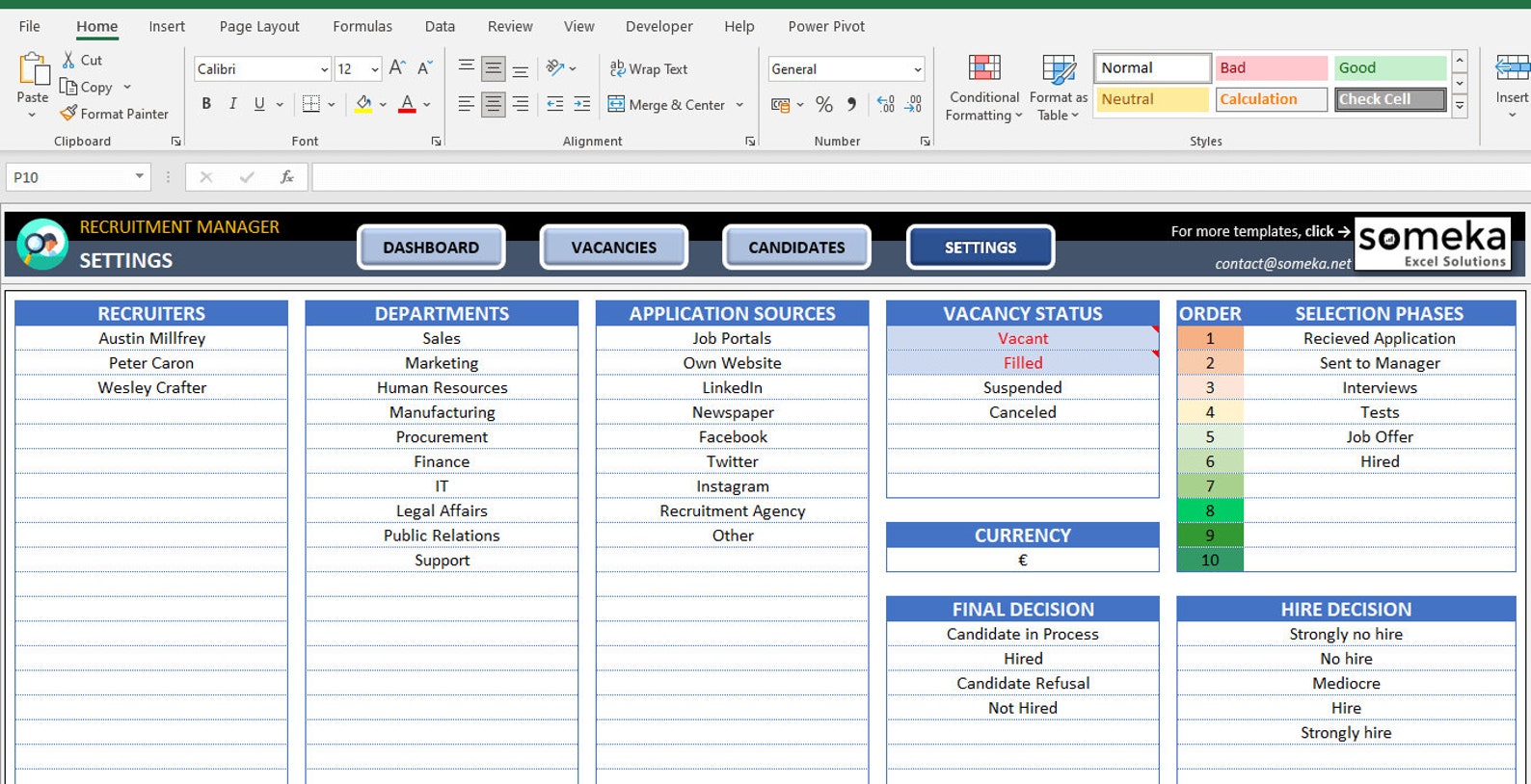 Recruitment Tracker Excel Template Manager Template Excel - Etsy