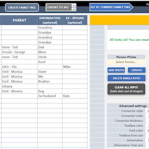 Family Tree Maker: Excel Template With Photo Upload - Etsy