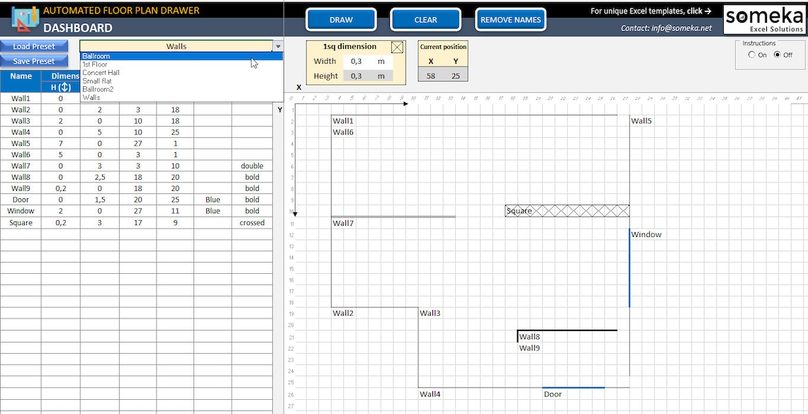 Automated Floor Plan Excel Template: Single-user License - Etsy