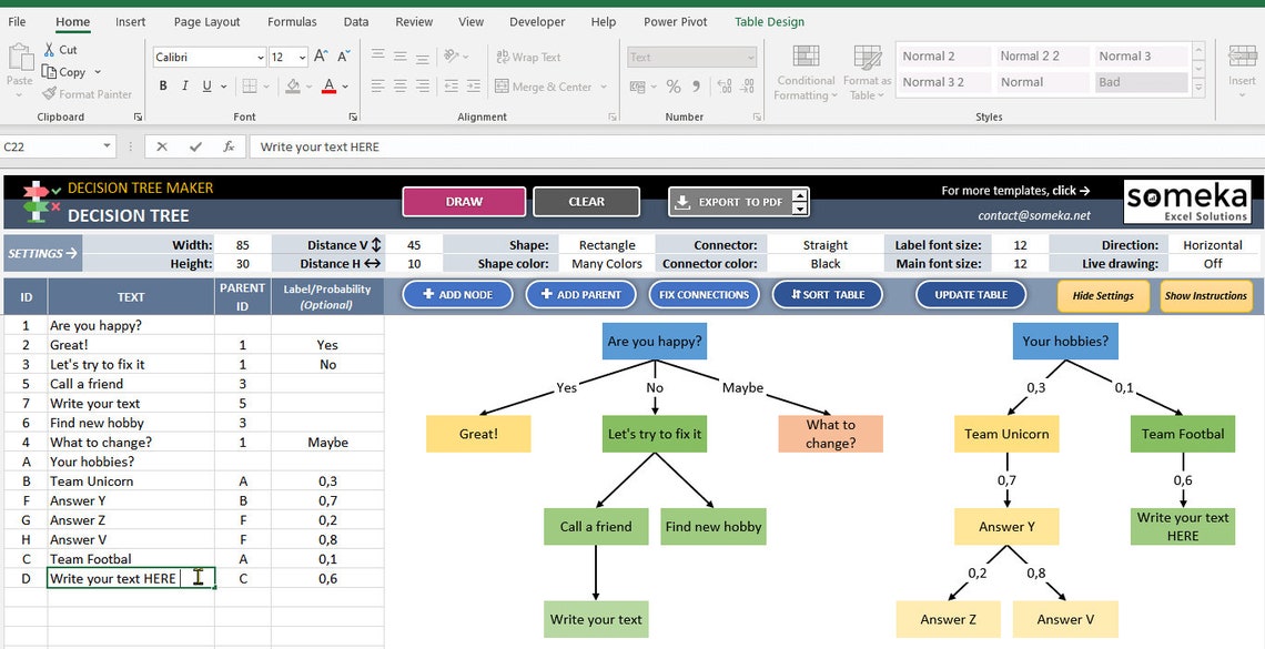 Decision Tree Excel Template: Planning Chart Generator - Etsy