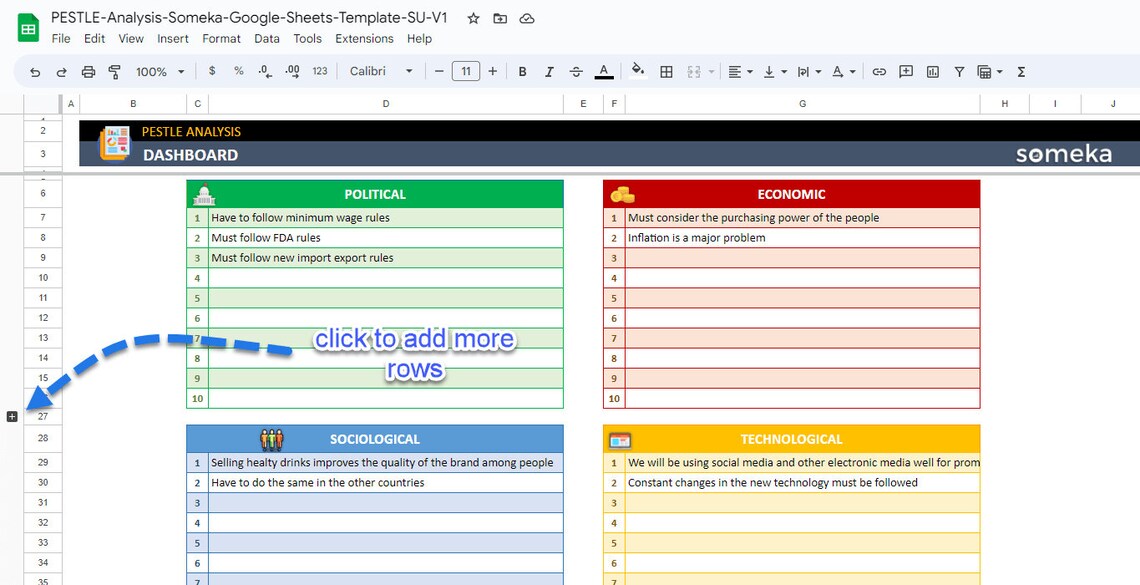 PESTLE Analysis Template Google Sheets Business Analysis Tool PESTLE ...