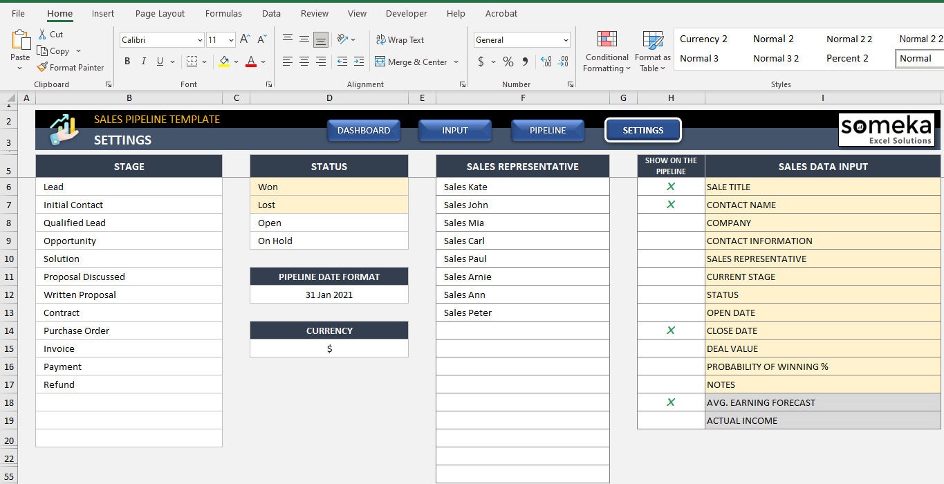 Sales Pipeline Template Sales Excel Analyzer Excel Template Business ...