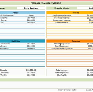 Personal Financial Statement | Excel Template | Net Worth and Profit Analysis | Income Statement ...