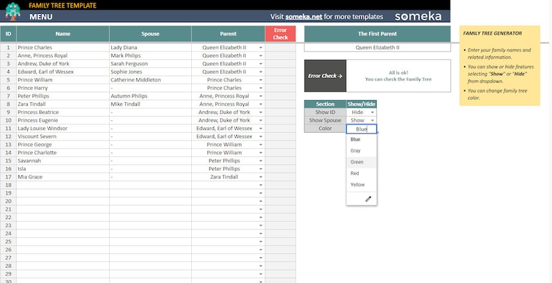 Family Tree Generator | Google Sheets Template | Create Family Tree Chart | Genealogy Map ...