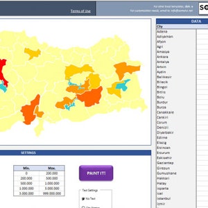 Turkey Geographic Heat Map | Excel Template | Density Map | Automatic ...