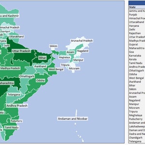 India Geographic Heat Map | Excel Template | Density Map | Automatic ...