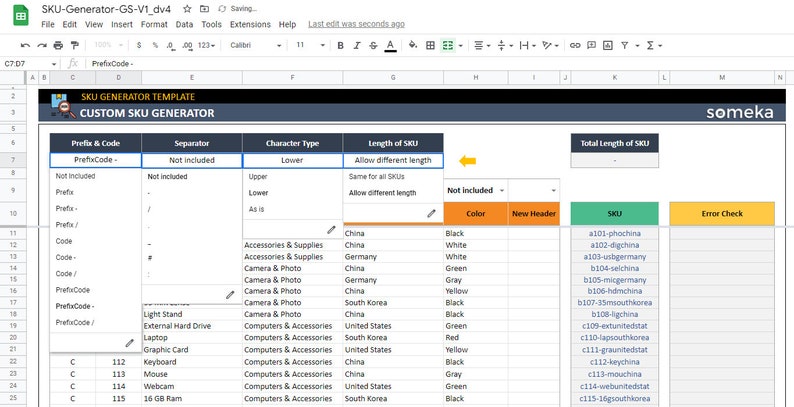 SKU Generator | Google Sheets Template | Generate Unique Codes for Your ...