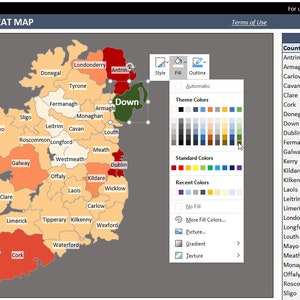 Ireland Geographic Heat Map Generator | Heat Map | Excel Heat Map Maker ...