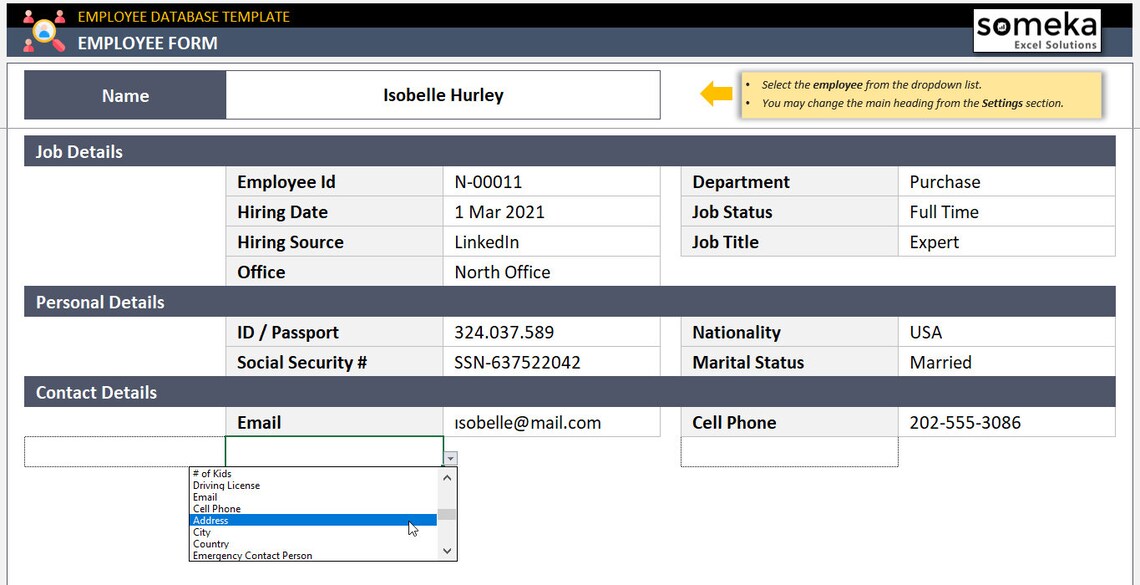Employee Database Template Excel Tool for Business Excel - Etsy