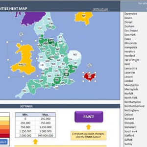 UK Geographic Heat Map | Excel Template | Density Map | Automatic City ...