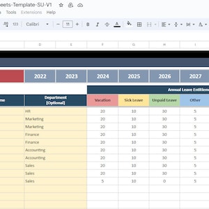 PTO Tracker Google Sheets Template: Employee Leave Calendar - Etsy