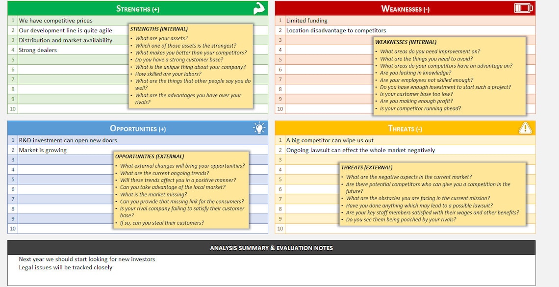 SWOT Analysis Excel Template | Strengths, Weaknesses, Opportunities ...