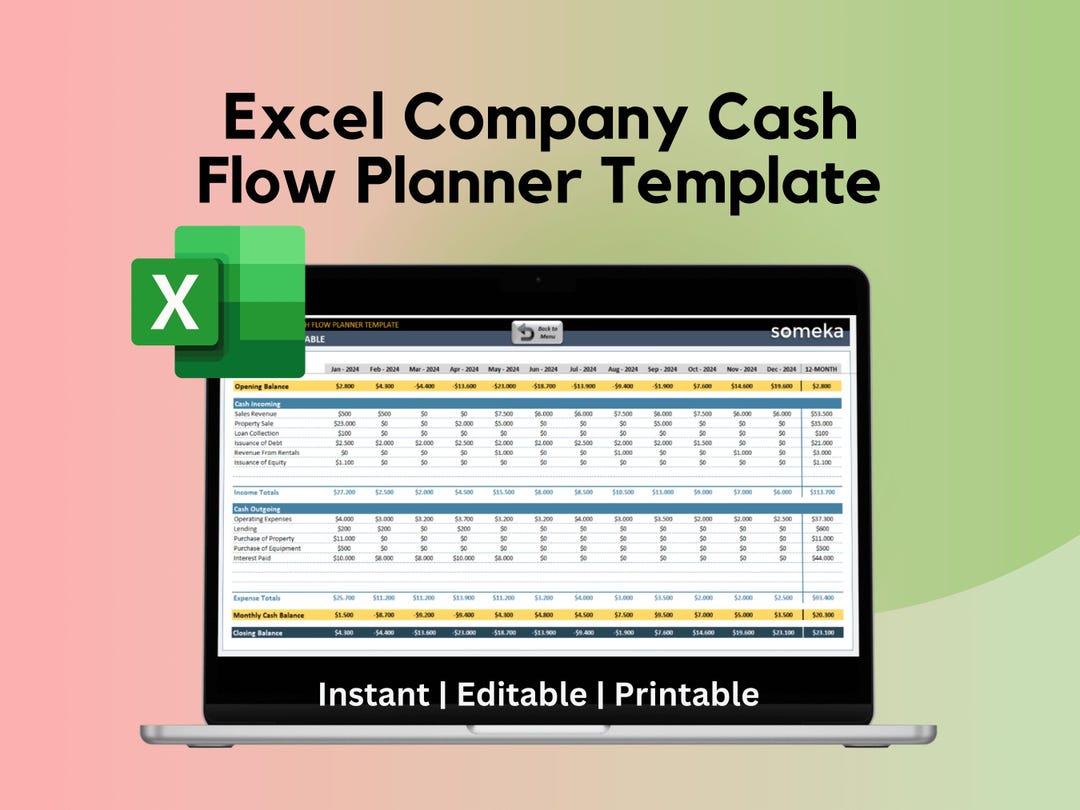 Company Cash Flow Planner Excel Template | Recurring and One-time Incomings and Outgoings ...