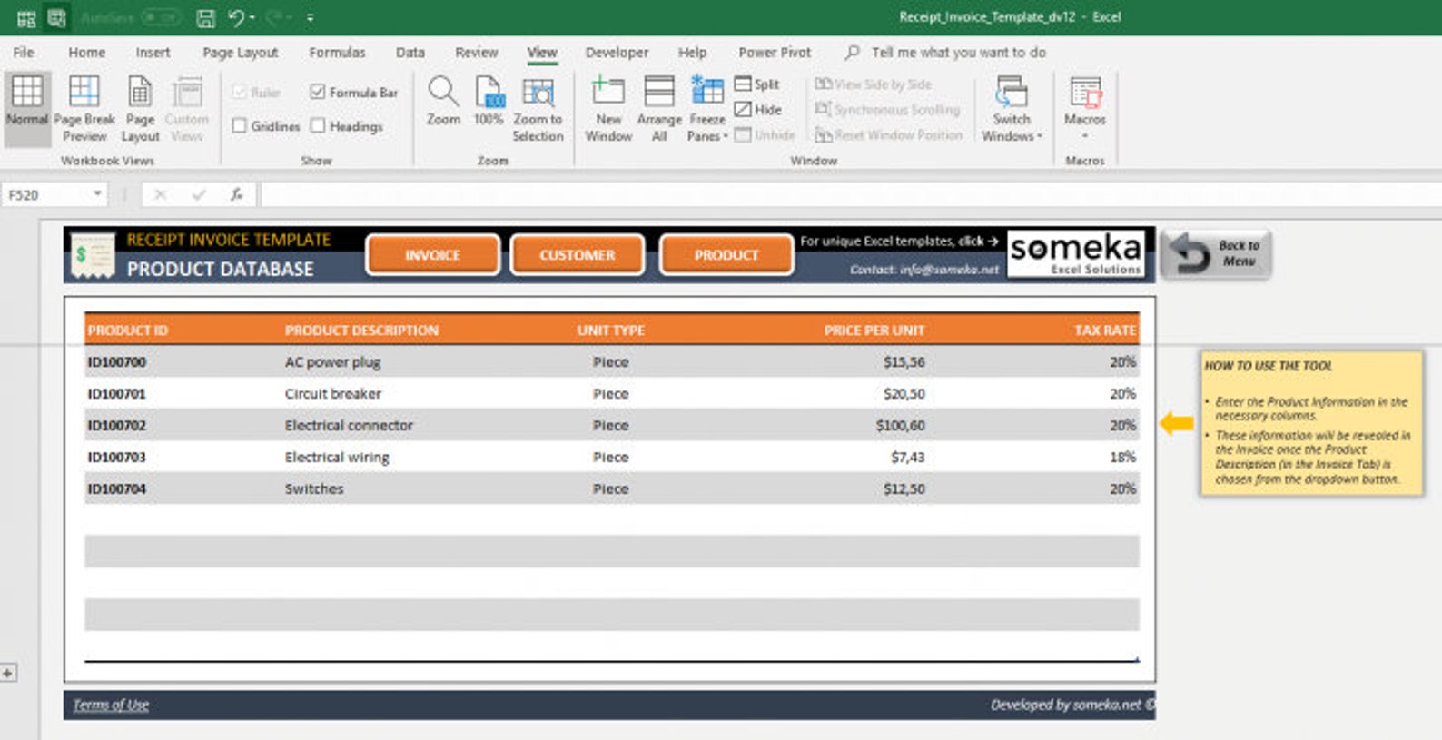 Receipt Invoice Template Business Invoice Microsoft Excel | Etsy