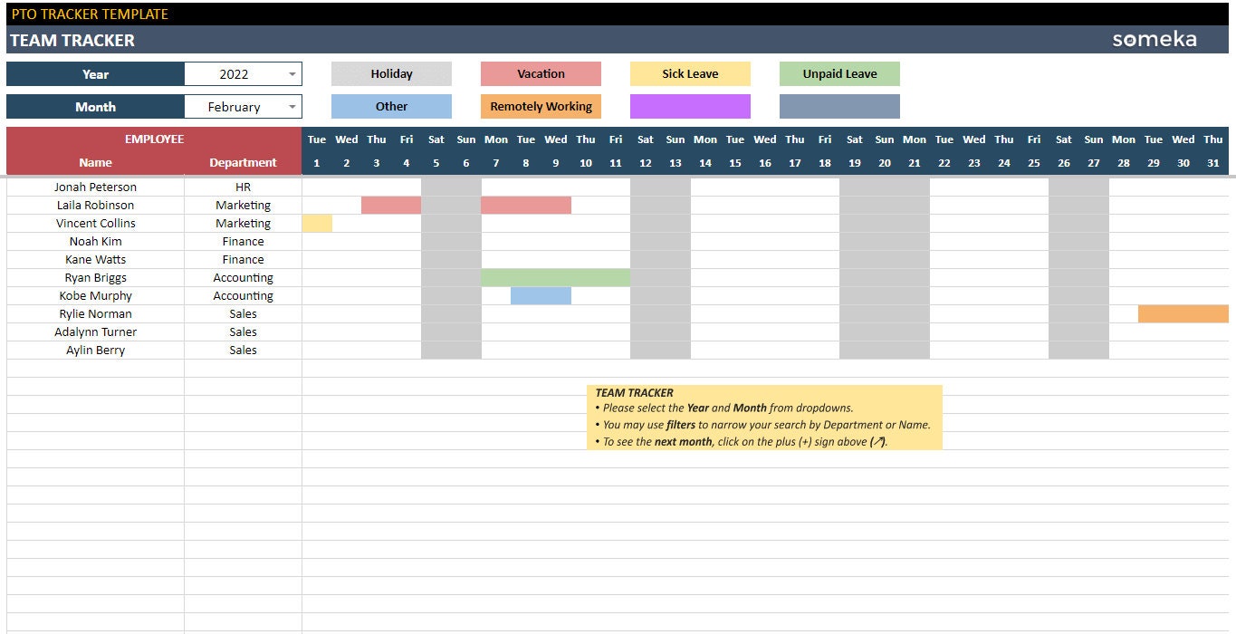 PTO Tracker Google Sheets Template: Employee Leave Calendar - Etsy