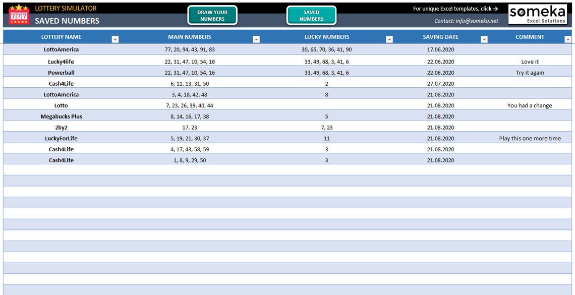 Lottery Simulator: Excel Template for Number Drawing - Etsy