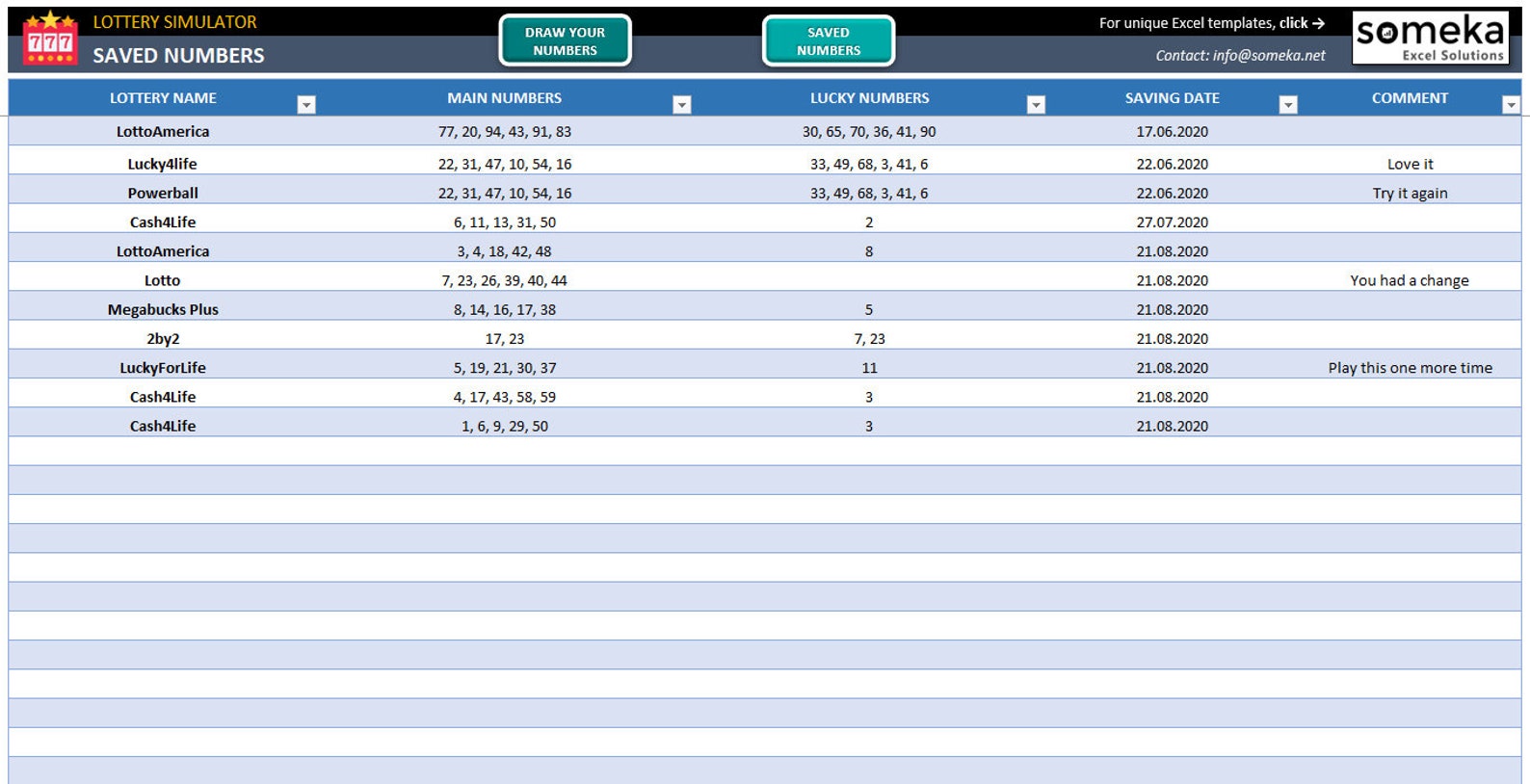 Lottery Simulator: Excel Template for Number Drawing - Etsy