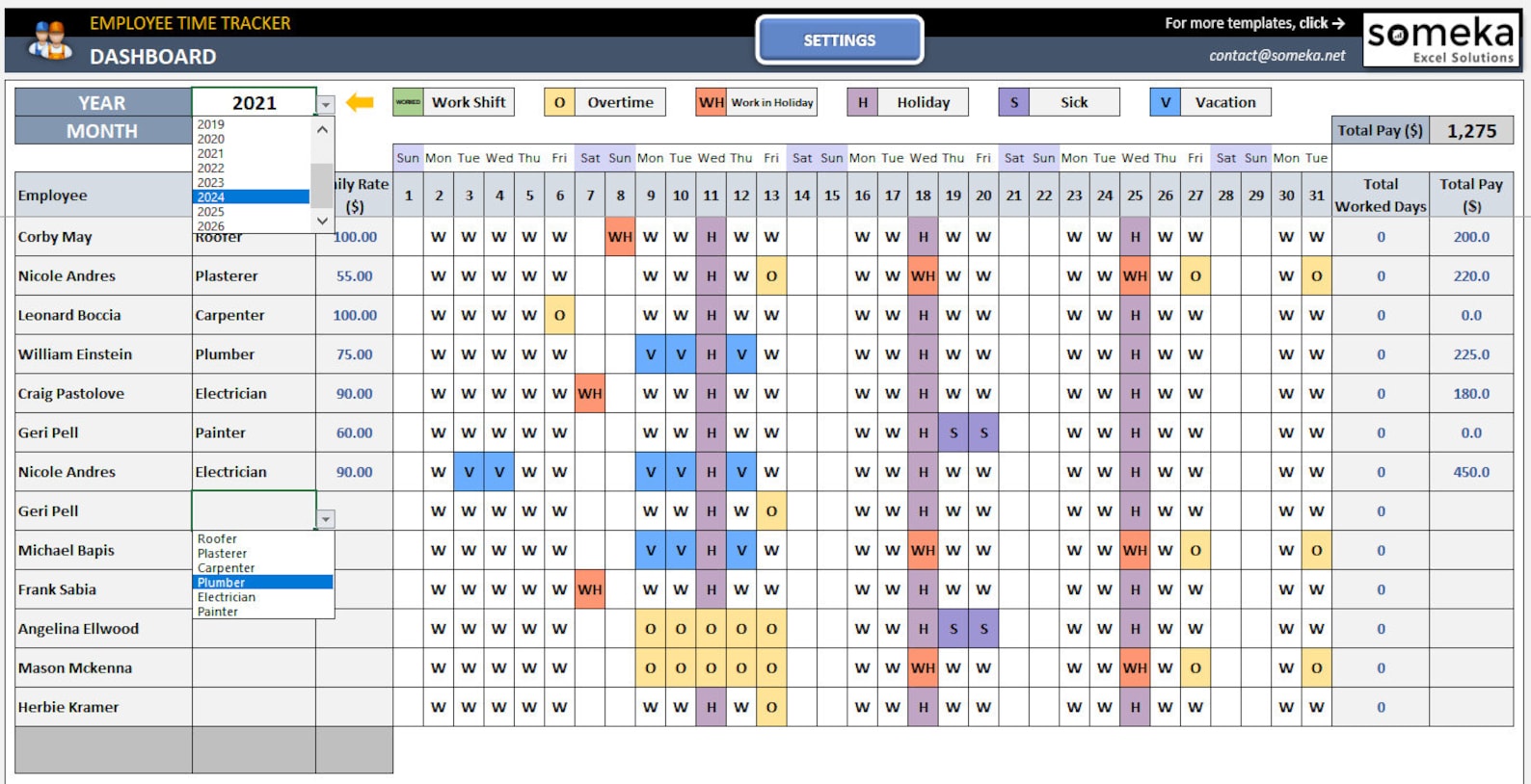 Employee Time Tracker and Payroll Template in Excel | Timesheet ...