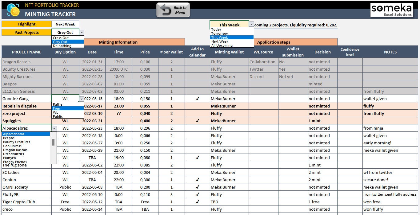 NFT Wallet Tracker Excel Template | Excel Template | Manage Your ...