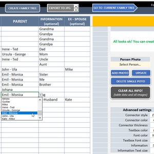 Family Tree Maker: Excel Template With Photo Upload - Etsy