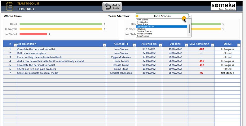 Team to Do List Template Excel Task Tracker Todo List - Etsy
