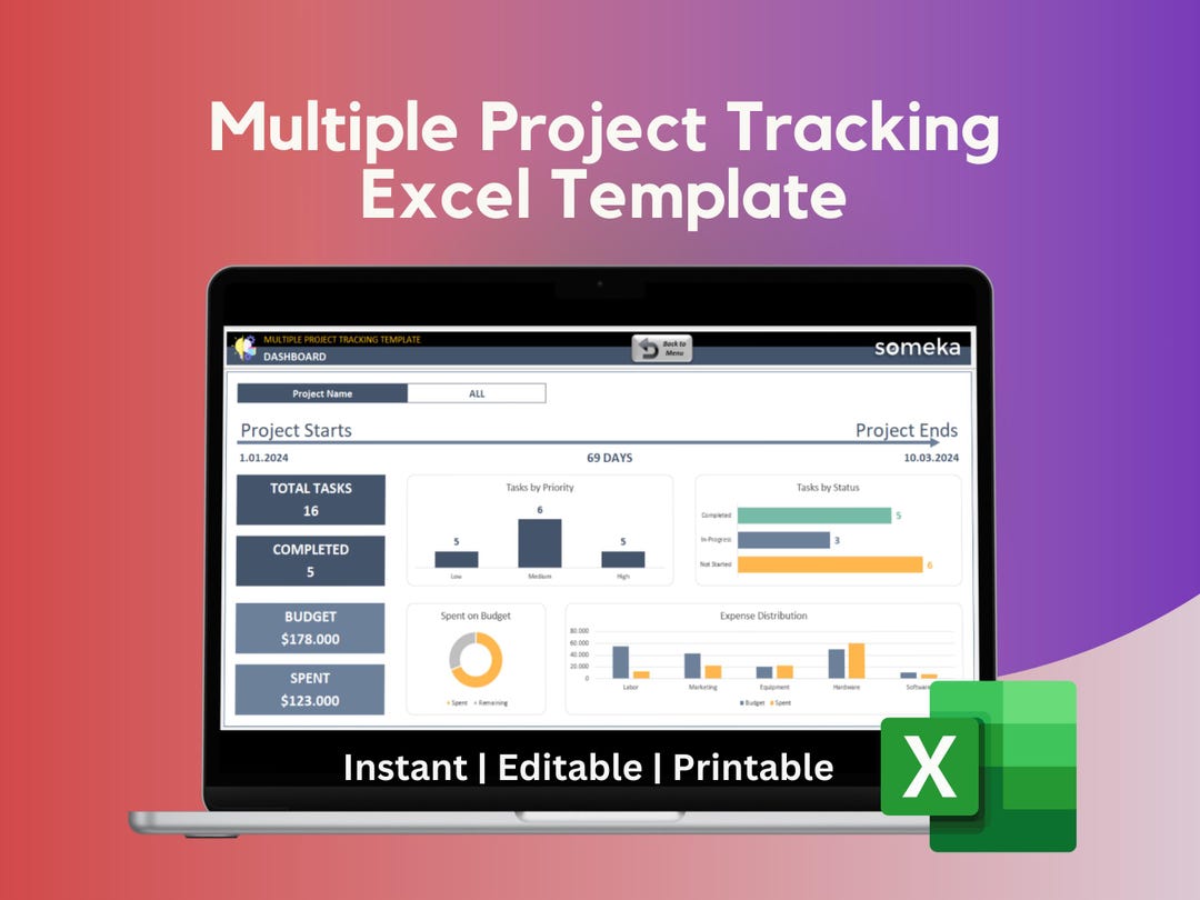 Multiple Project Tracker: All-in-one Excel Template - Etsy