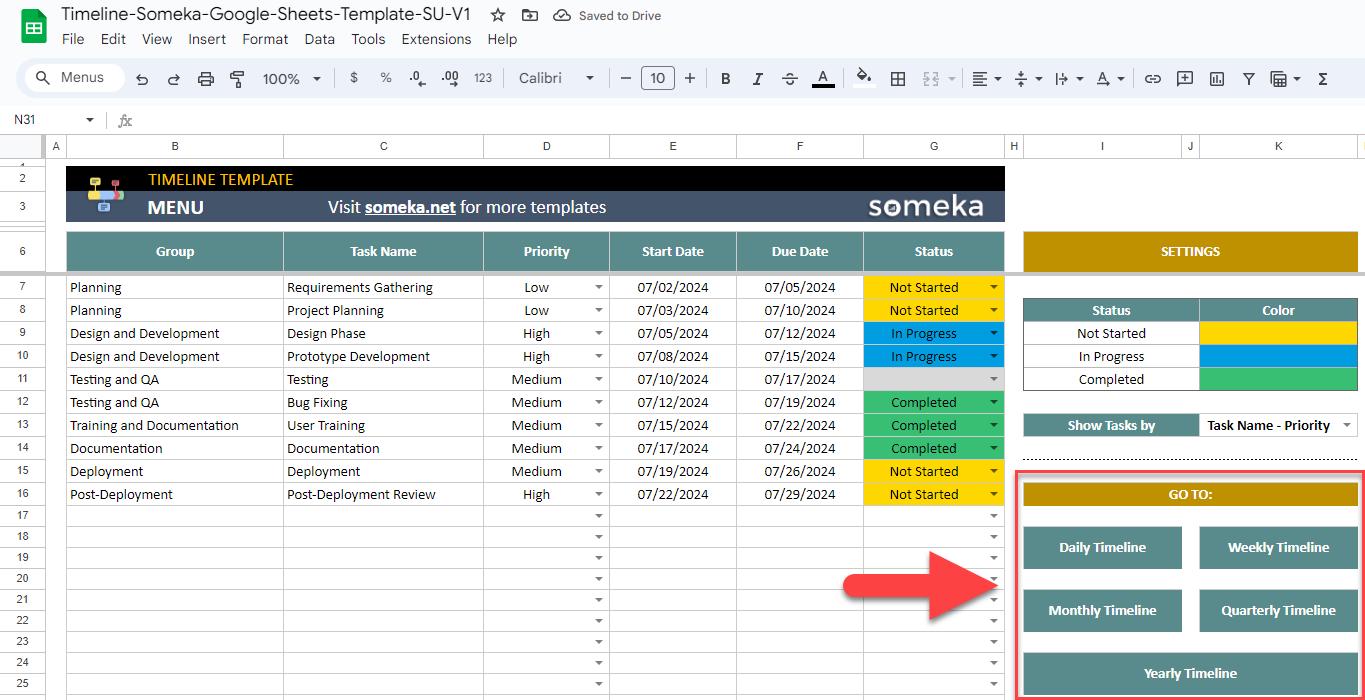 Timeline Template | Google Sheets Template | Project Timeline | PM ...