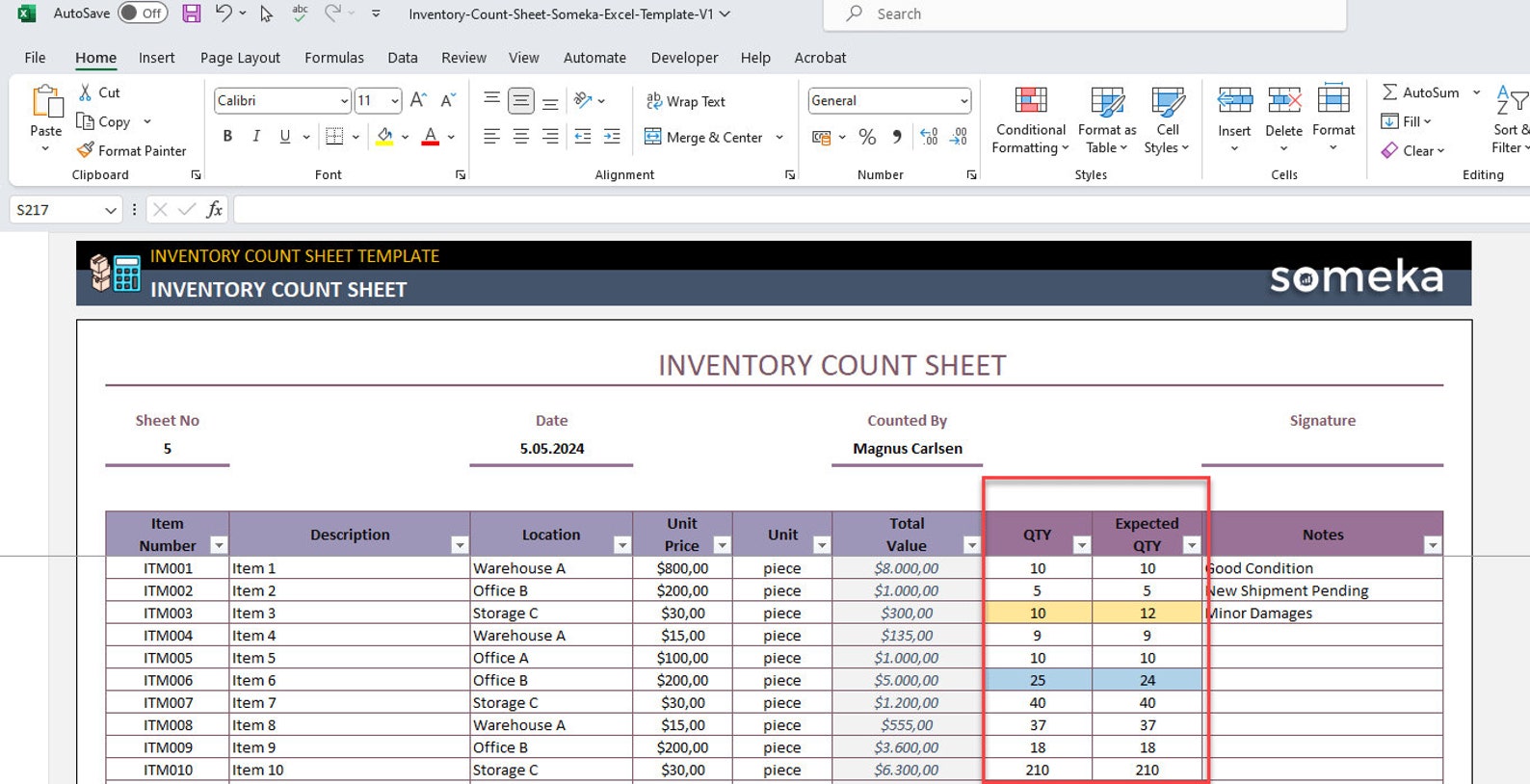 Inventory Count Sheet | Excel Template | Stock Management (digital ...