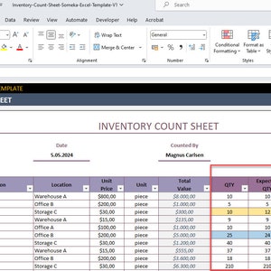Inventory Count Sheet | Excel Template | Stock Management (digital ...