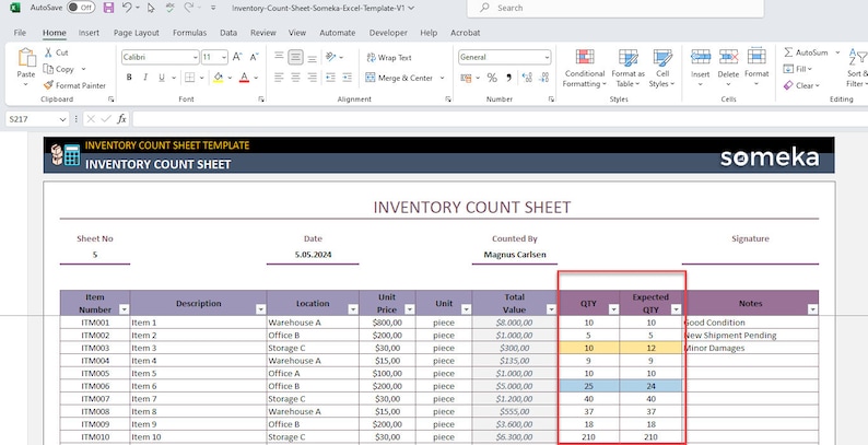 Inventory Count Sheet | Excel Template | Stock Management (digital ...