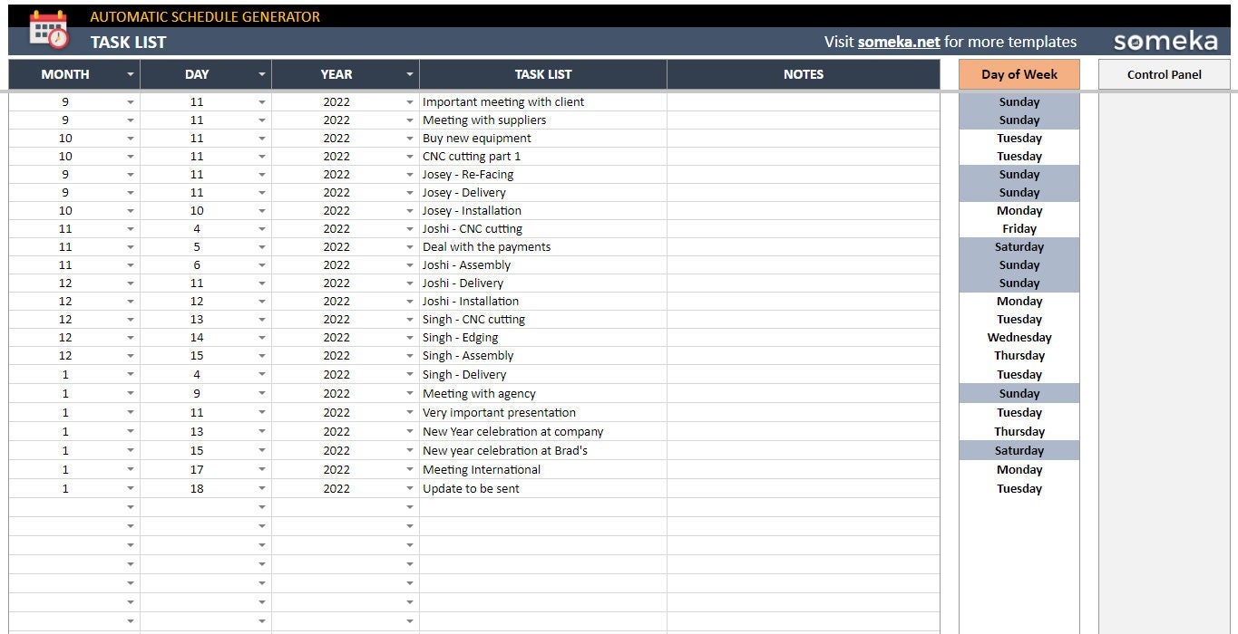 Automatic Schedule Generator Google Sheets Template | Google Scheduler ...