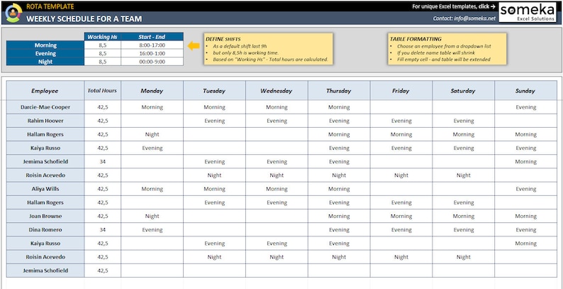 Employee Rotation Schedule Excel Template: Staff Planner Worksheet - Etsy
