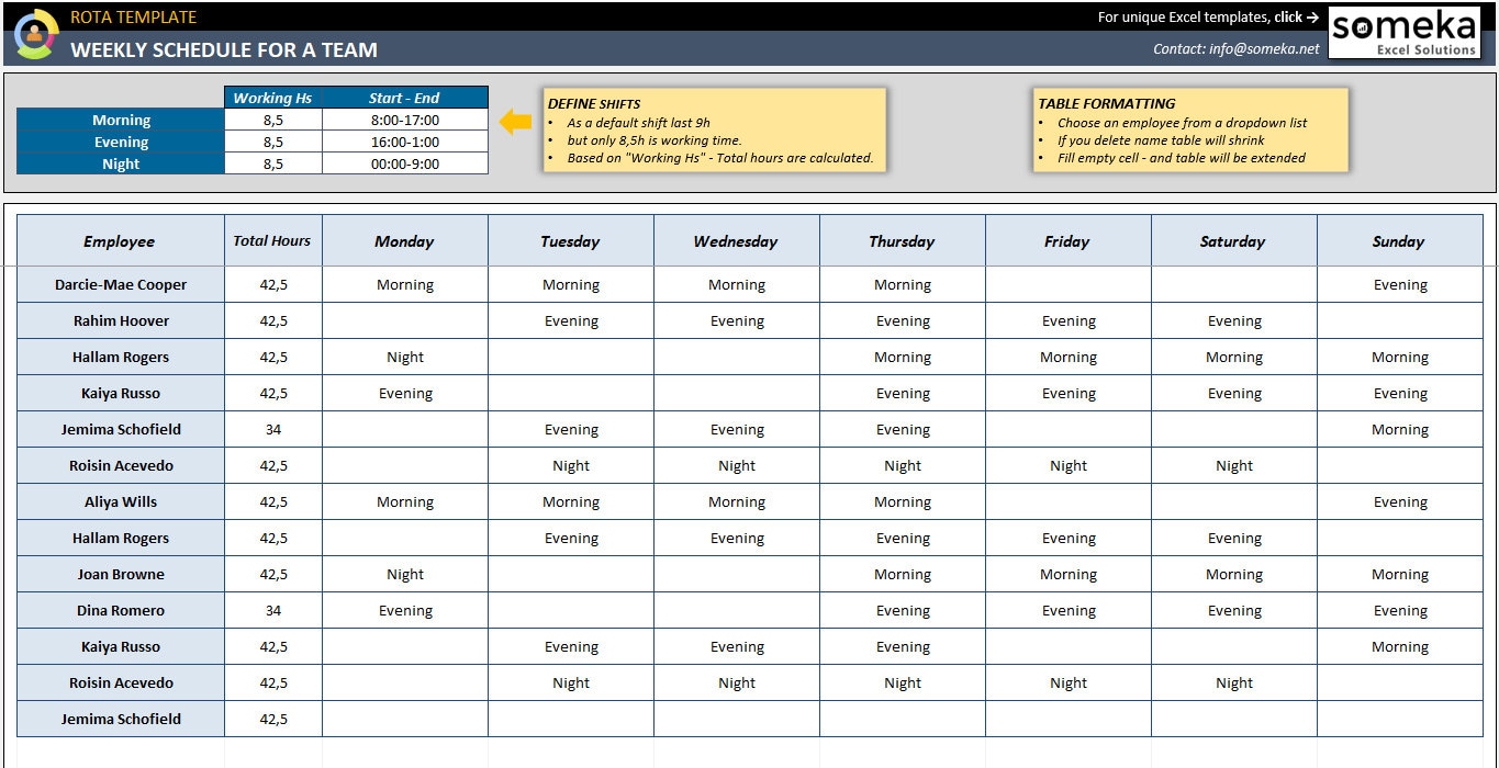Rotation Schedule Excel Template | Employee Worksheet | Excel Template ...