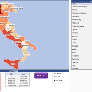 Italy Geographic Heat Map | Excel Template | Density Map | Automatic ...