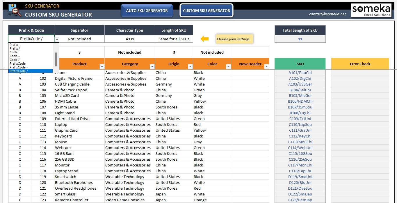 Excel SKU Generator Template: Customizable Inventory Management - Etsy