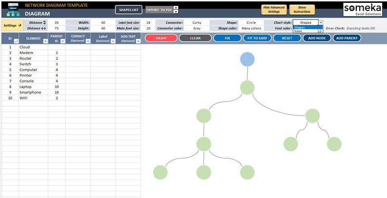 Network Diagram Excel Template: Topology Diagram Creator - Etsy
