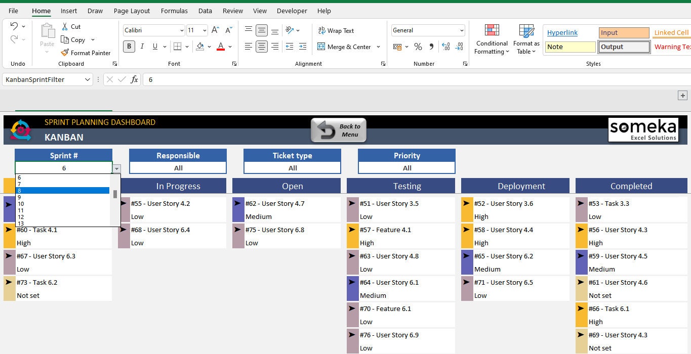 Sprint Planning Dashboard | Excel Template | Agile Project Management ...
