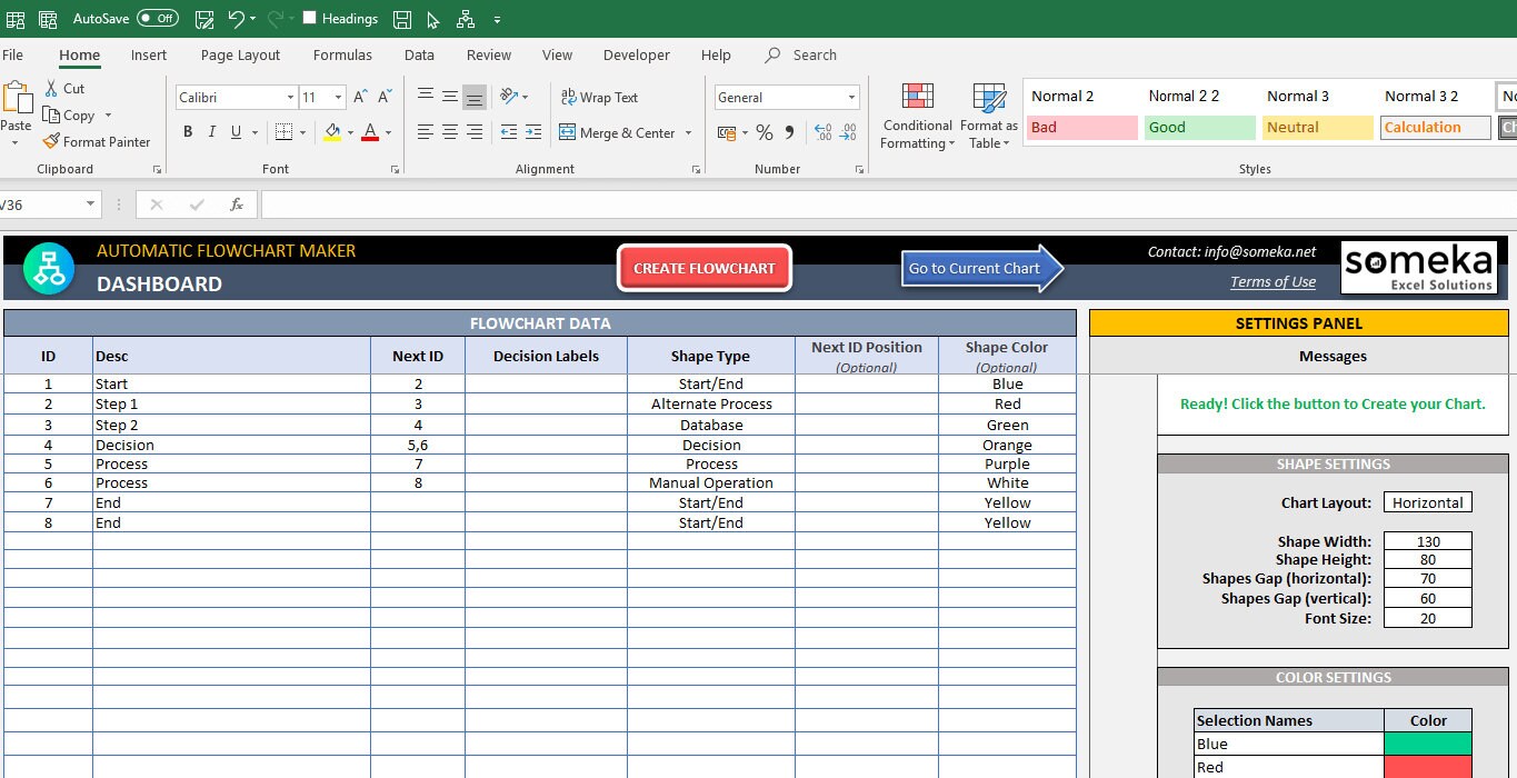 Automatic Flowchart Maker Flowchart Generator Excel Etsy Uk