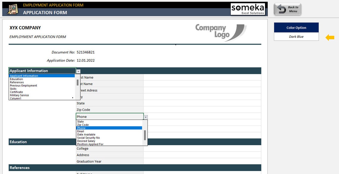 Job Application Excel Template Excel Template Job Application Hiring ...