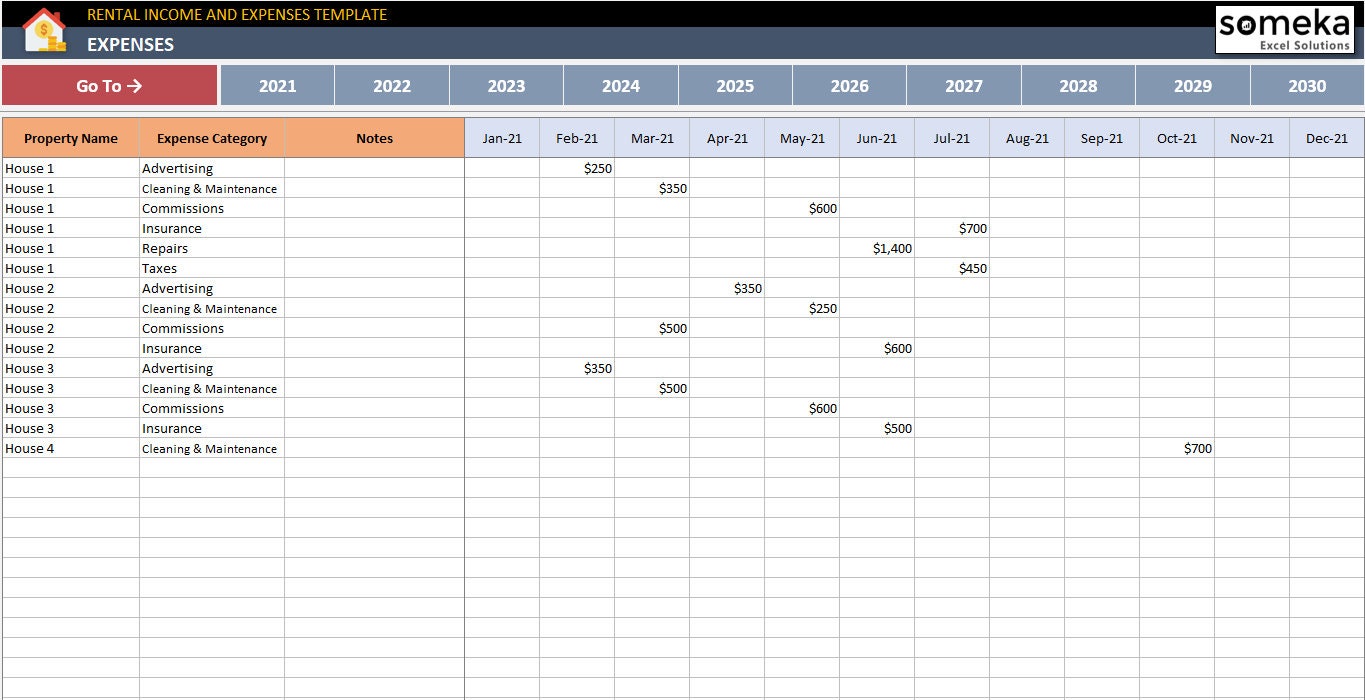 Rental Property Income and Expenses | Excel Template | Property ...