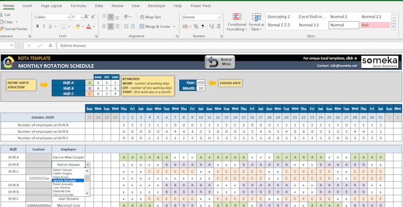 Employee Rotation Schedule Excel Template: Staff Planner Worksheet - Etsy