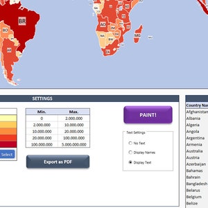 World Heat Map Excel Template | Density Map | Automatic City Coloring ...