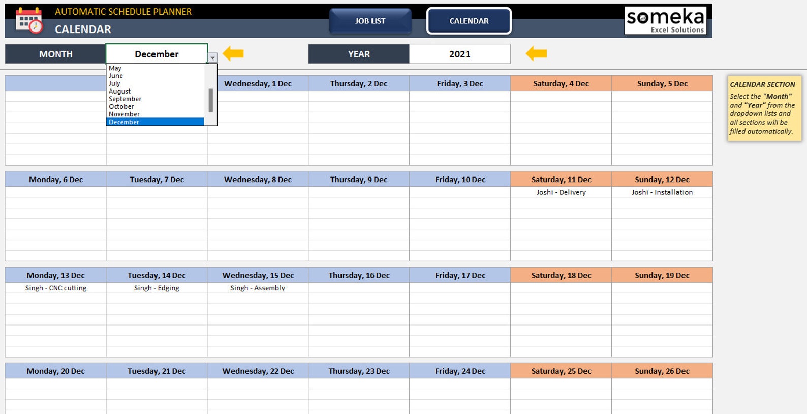 Automatic Schedule Planner: Editable Excel Calendar Template - Etsy
