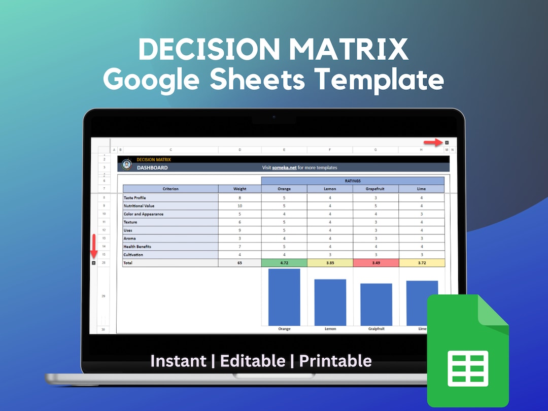 Decision Matrix Template: Weighted Score Chart in Google Sheets - Etsy